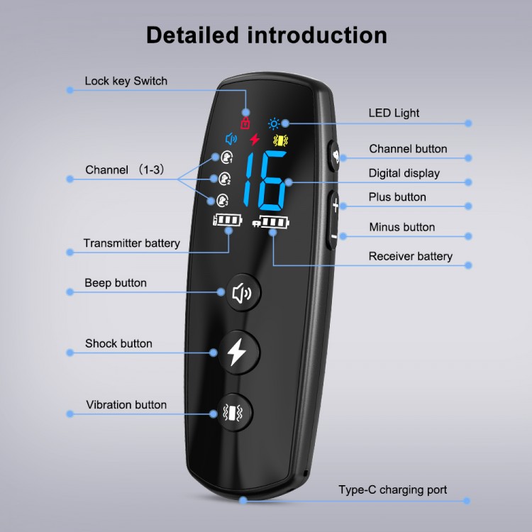 Dog Training Collar LED Display 2600 Feet Remote Control