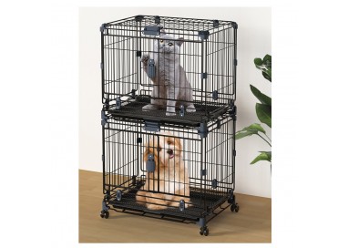 Double Door Pet Cage With Wheels High Quality Dog Cage