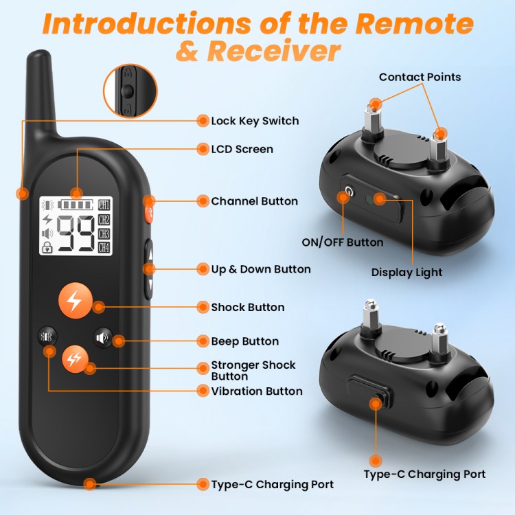 Shock Vibration Beep Collar 1000 FT Dog Training Collar